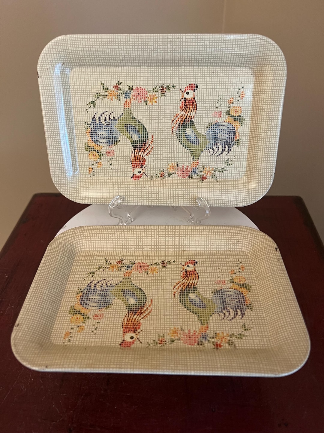 Vintage Metal Tray Pair- Rooster Motif 6 1/2” L - Etsy