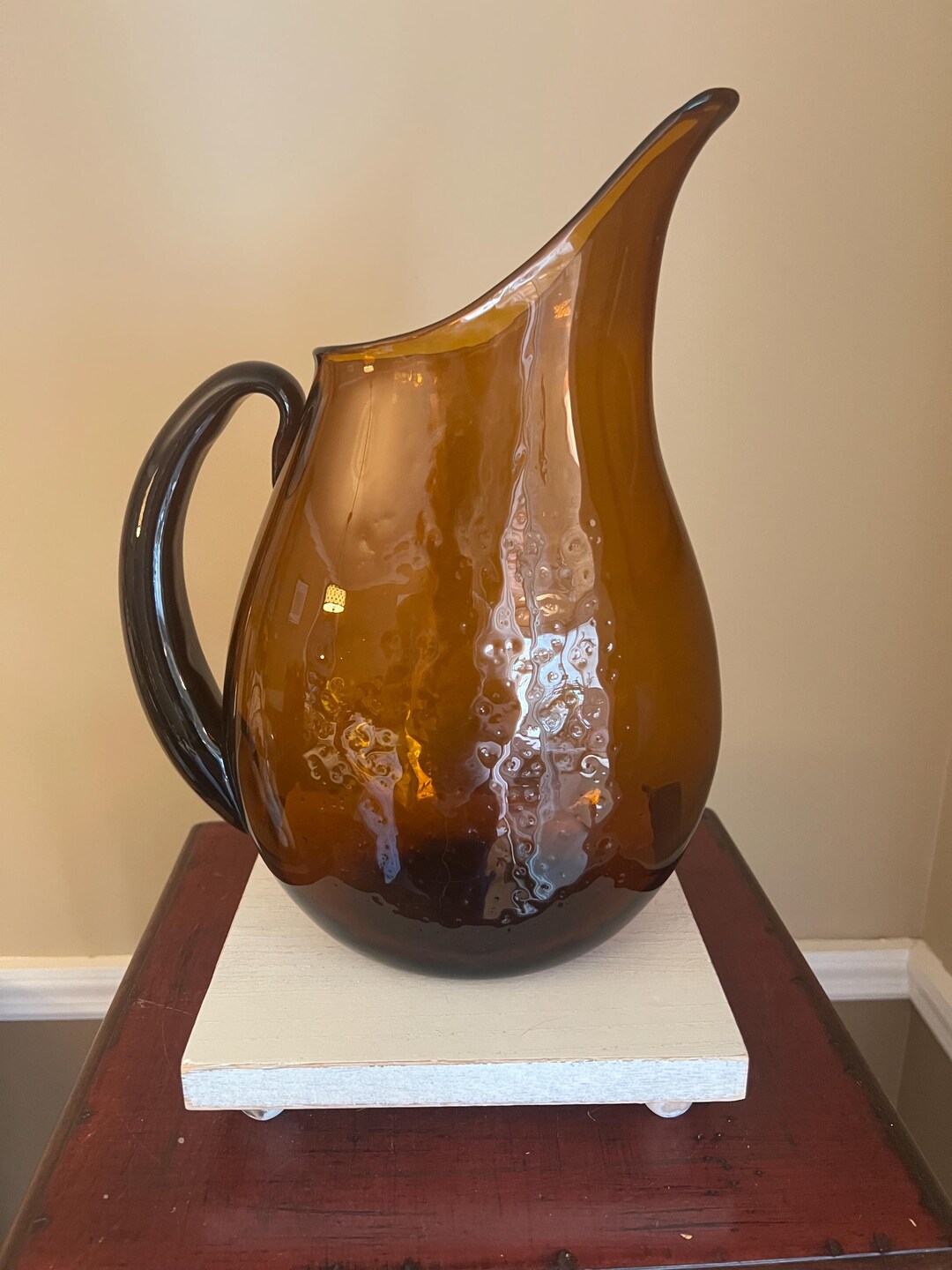 Vintage Blenko #967 12” Pitcher in Amber- Flat Sided - Etsy