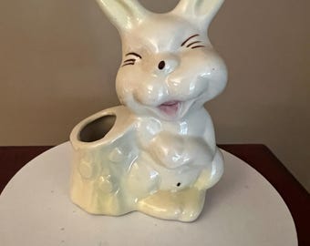 Vintage Bunny Planter, Ceramic Bunny With Cabbage Vase, Hand Painted ...