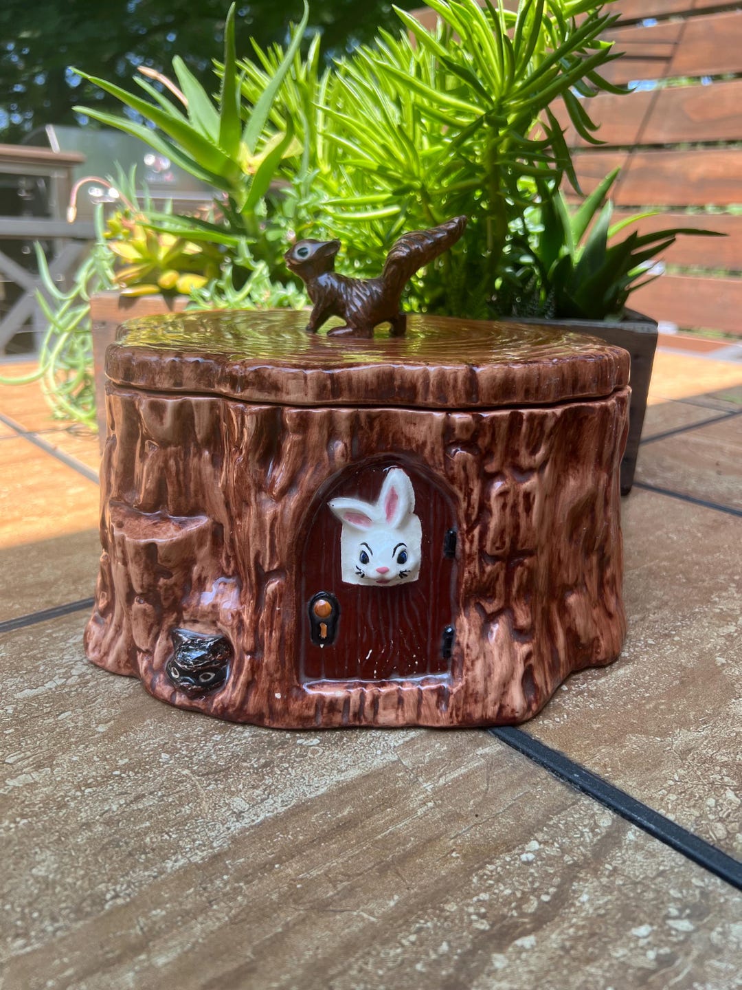 Vintage Tree Stump Cookie Jar With Woodland Animals - Etsy