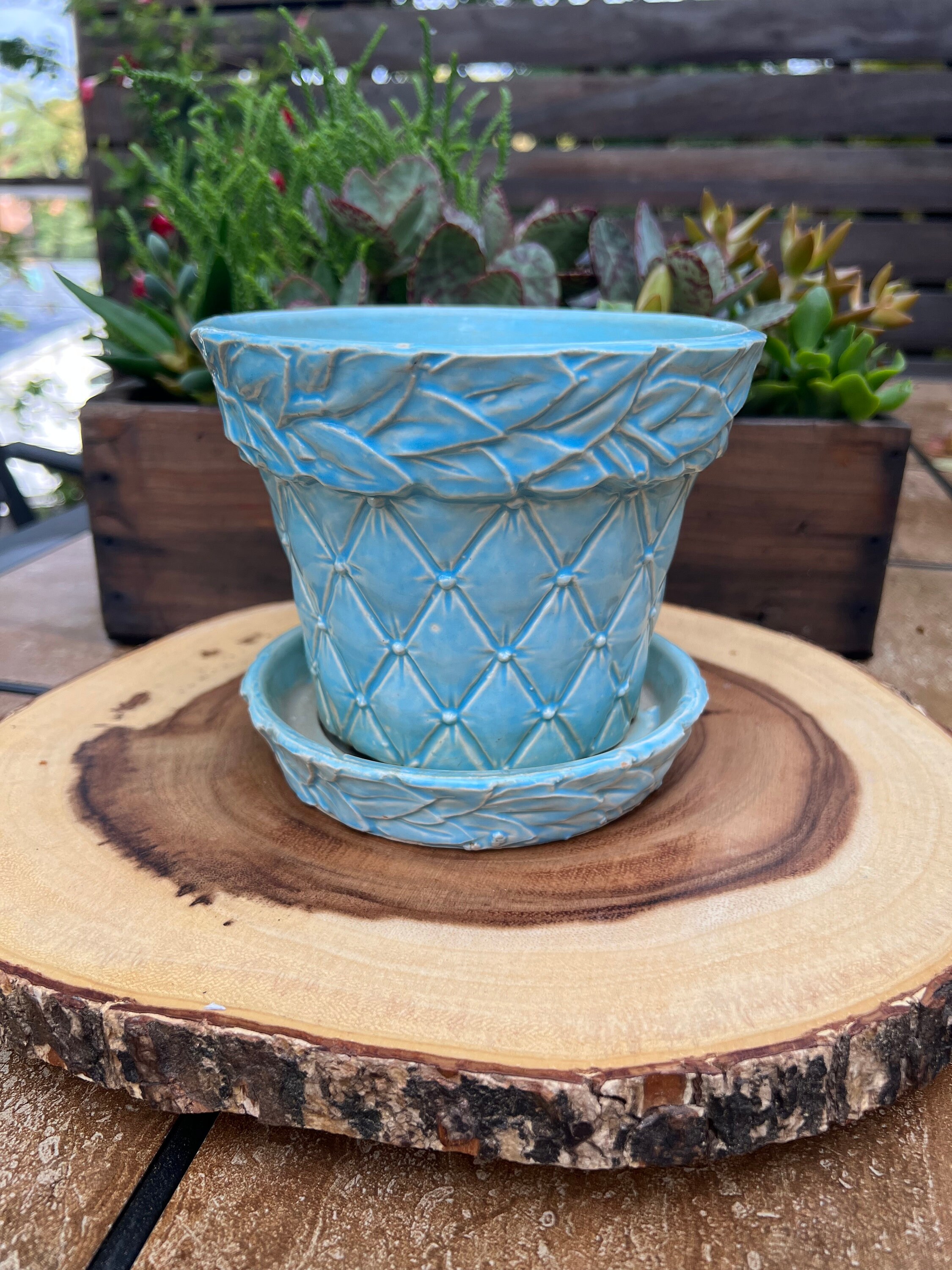 Vintage Mccoy Quilted Light Turquoise 5 Inch Flower Pot With - Etsy