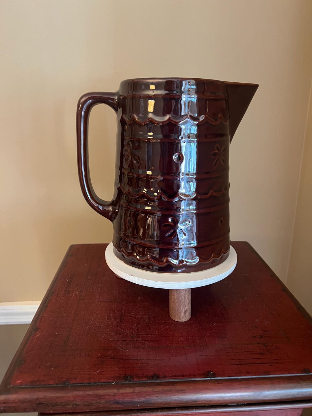 Vintage Marcrest Pottery Daisy and Dot Large8 Pitcher Brown Glaze - Etsy