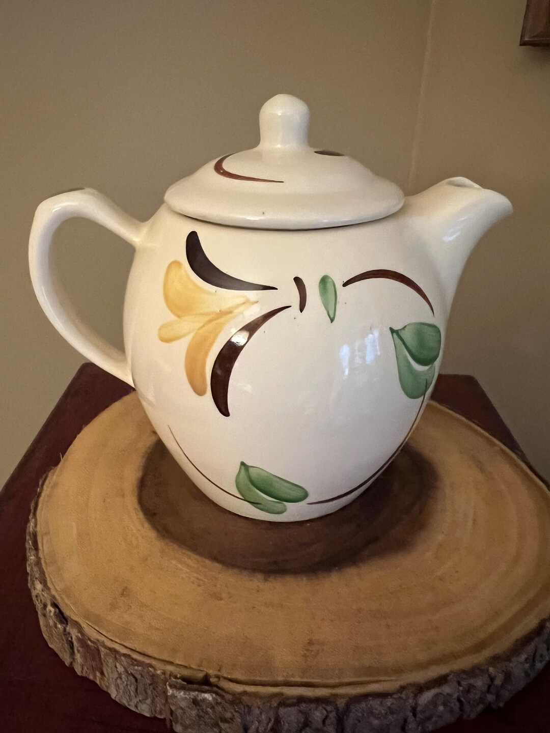 Vintage Puritan Pottery Teapot Yellow Blossom Ivy - Etsy