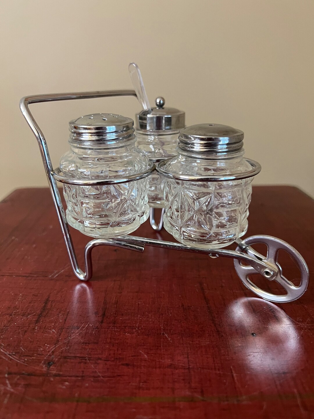 Vintage Condiment Set/chrome and Glass Wheelbarrow - Etsy