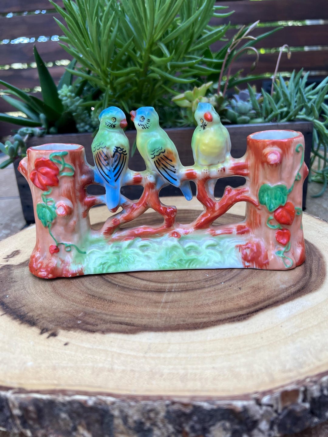 Vintage Bird Vase-dual Vase With Three Birds on a Fence Made in Japan ...
