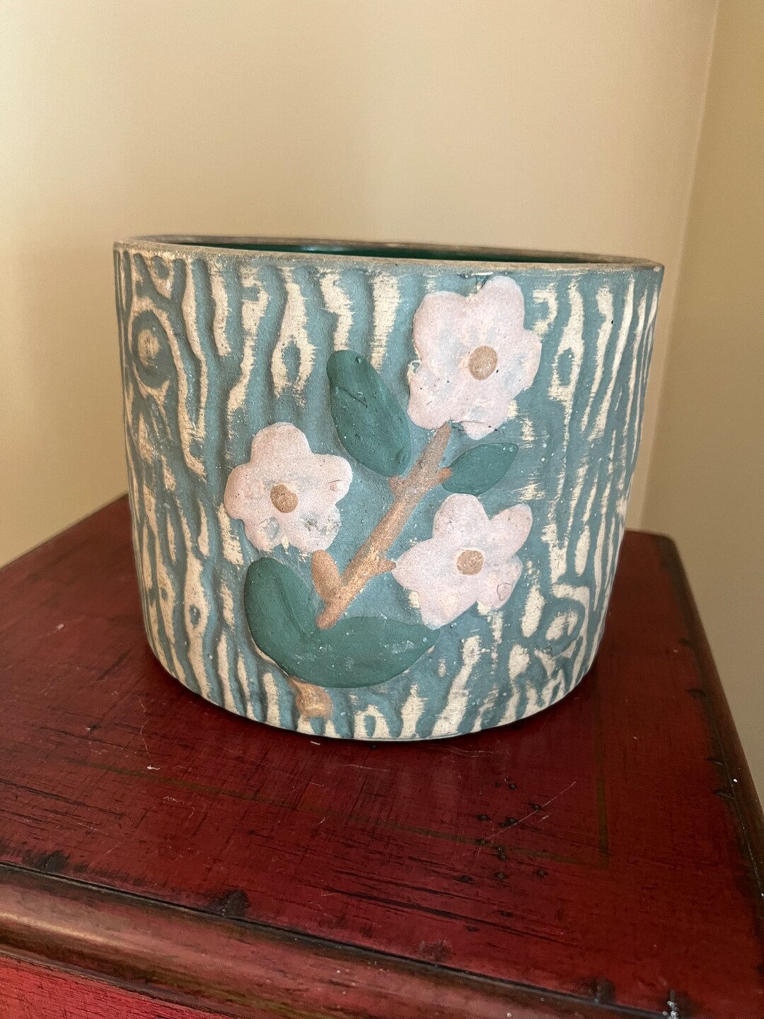 Vintage Red Wing Brush Pottery Planter W Tree Bark and Flower - Etsy