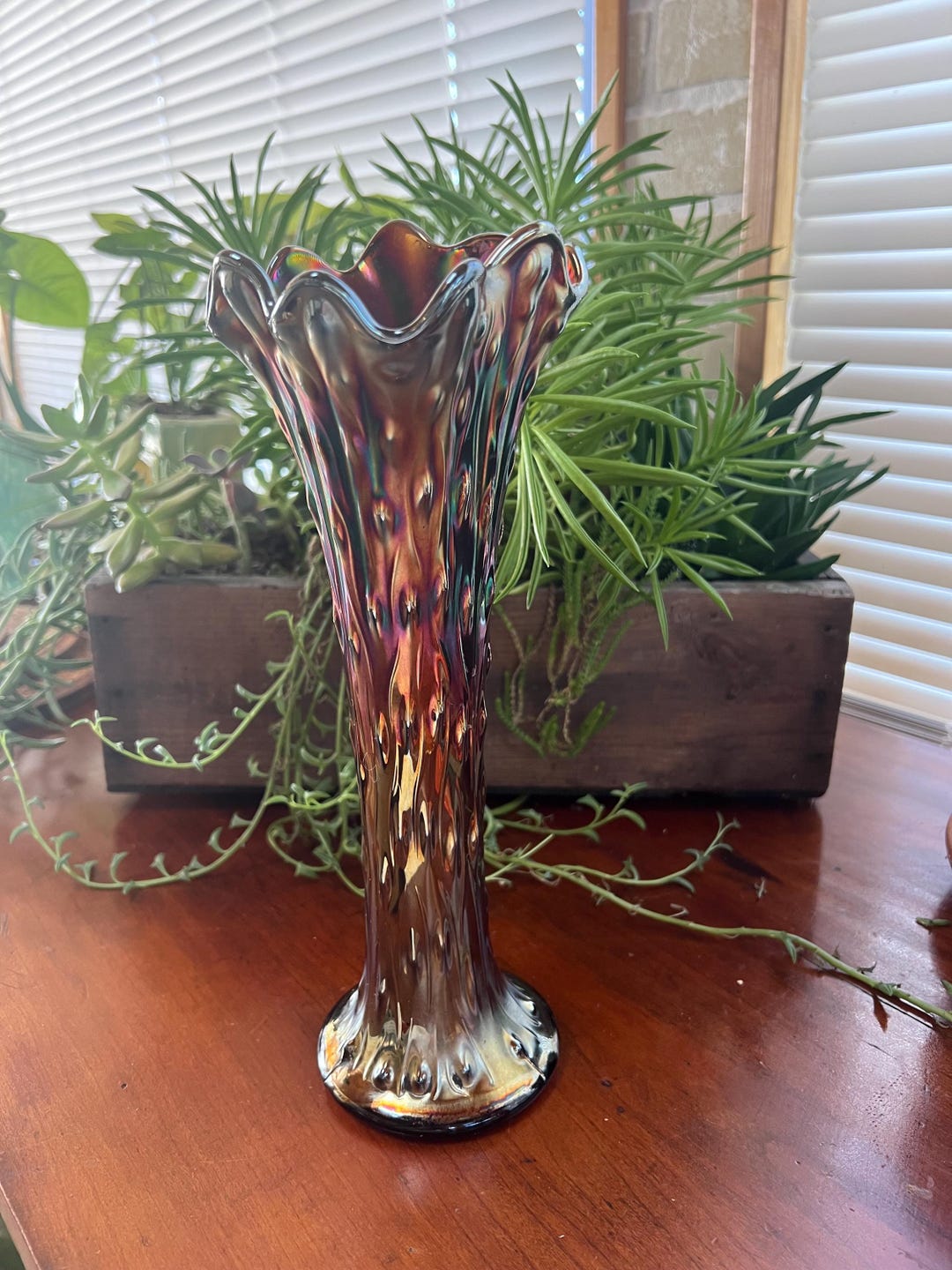 Vintage Northwood Tree Trunk Swung Vase- Standard 3 3/8” Base- Amethyst ...