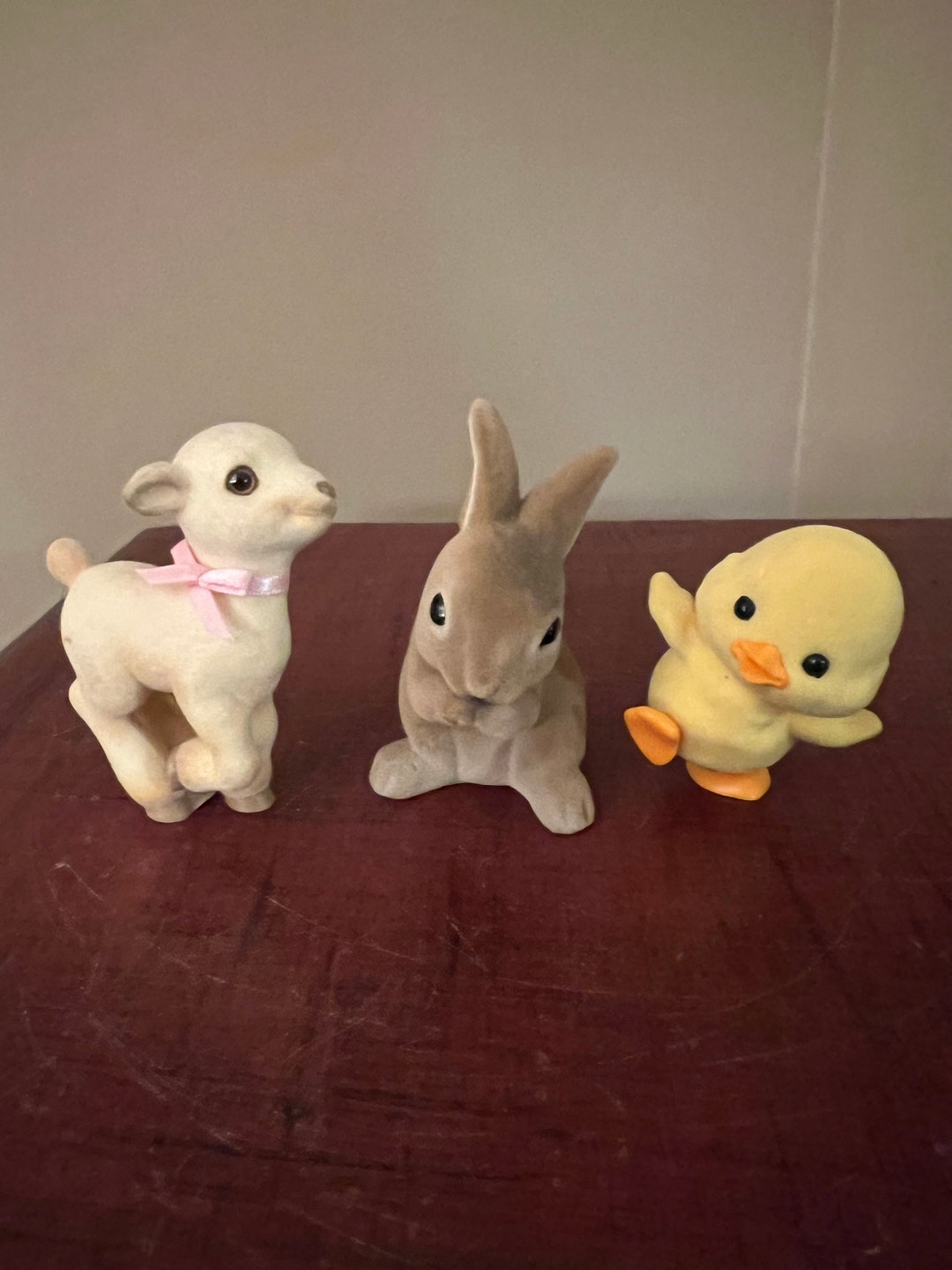 Vintage Flocked Easter Figurine Trio/lamb,chick,bunny Hallmark - Etsy