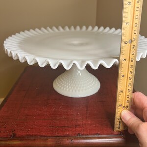 Vintage Fenton Cake Stand- Milk Glass Hobnail With Ruffled Rim- 13” D ...
