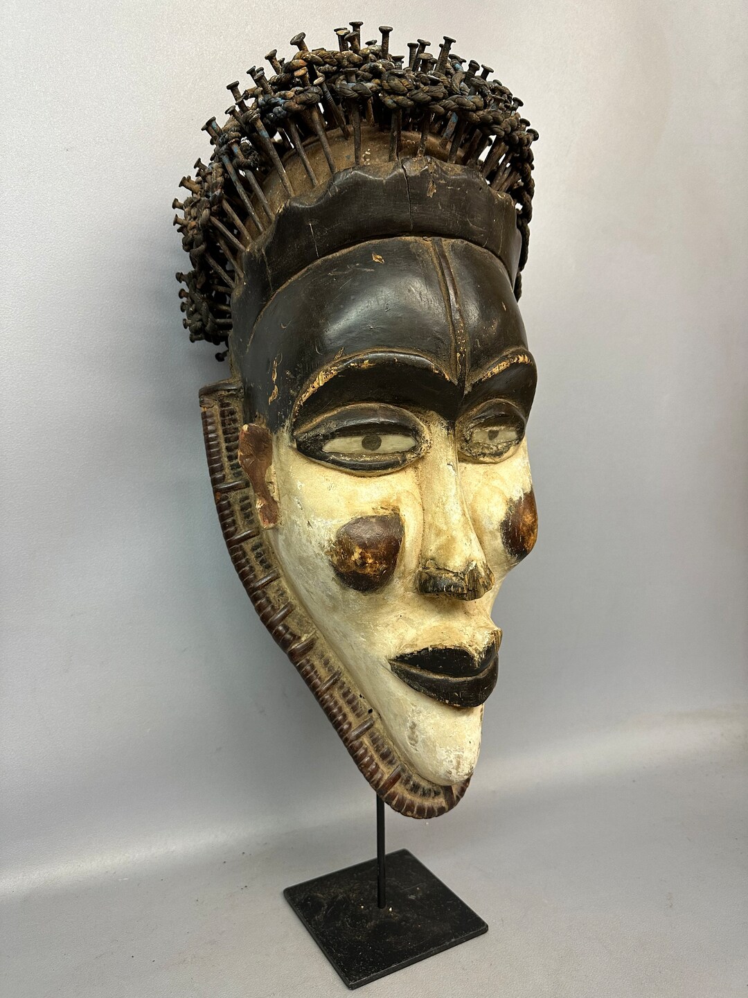 240215 - Large - Heavy Old African Bakongo Mask With Glass Eyes - Congo ...