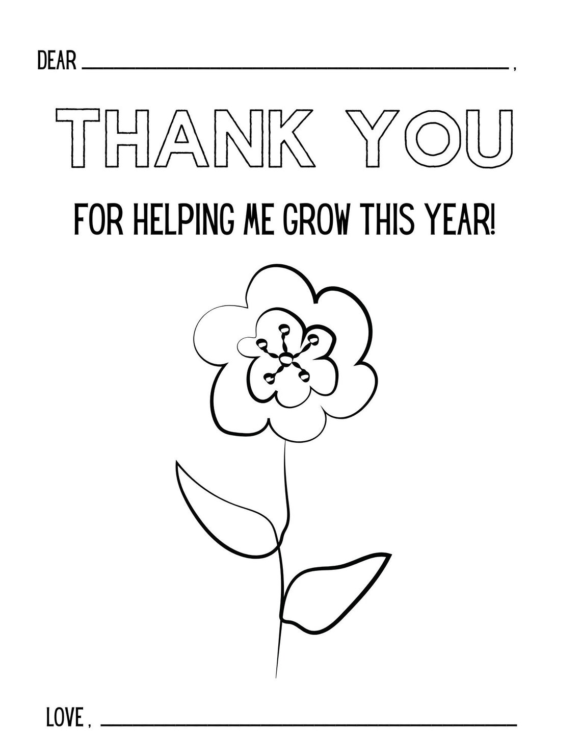 Teacher Appreciation Printable, Coloring Page, Flower, Thank You for ...