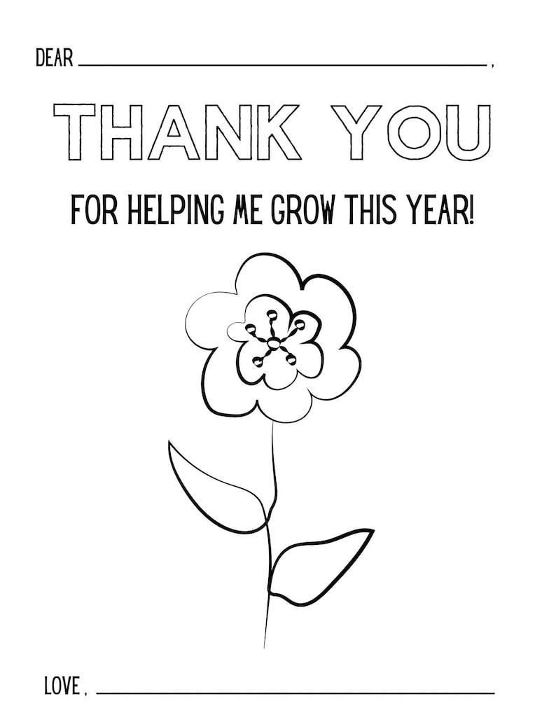 Teacher Appreciation Printable, Coloring Page, Flower, Thank You for ...