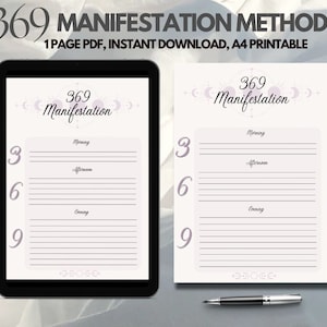 369 Manifestation Method Printable Template, 369 Method, Law of Attraction, PDF Template ...