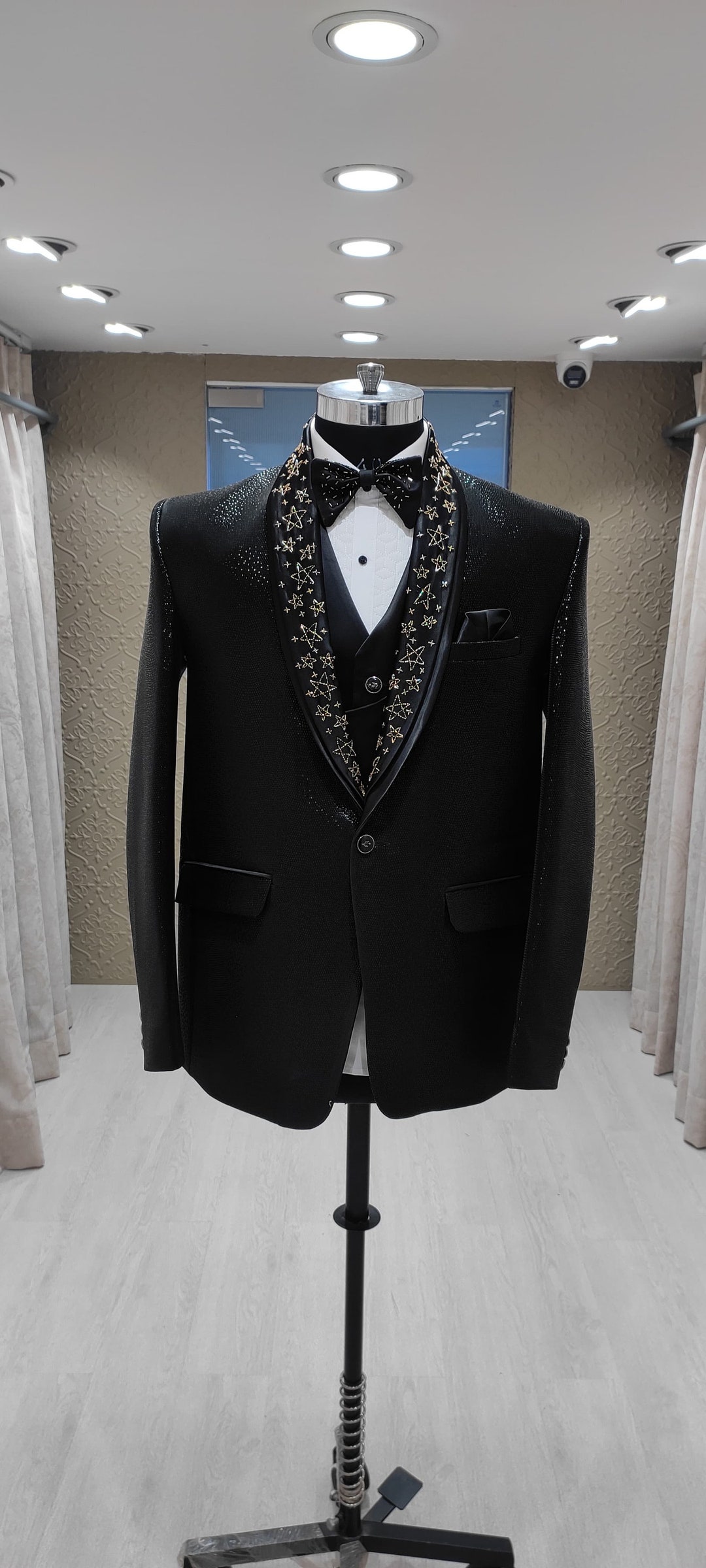 Black Embroidered Tuxedo for Prom, Designer Tuxedos for Men - Etsy