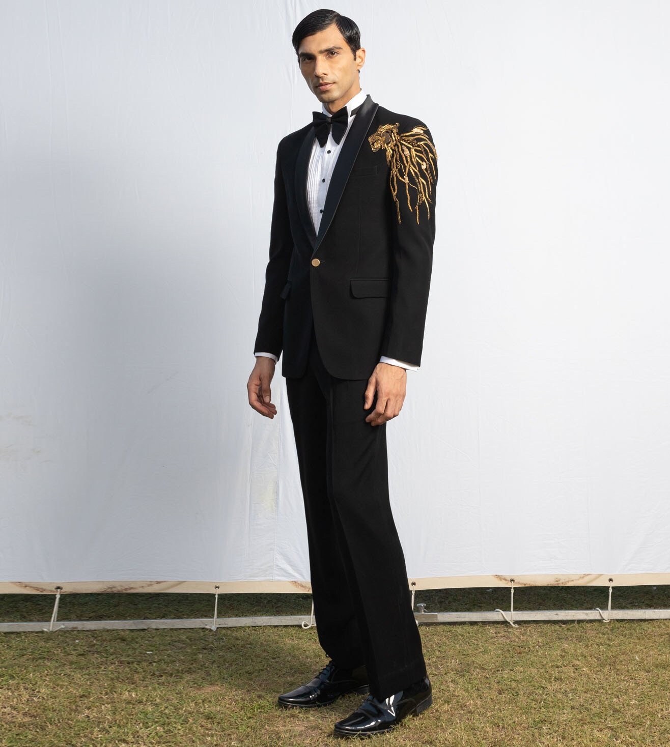 Tiger Inspired Black Golden Crystal Embroidered Jacket for Men, Grooms ...