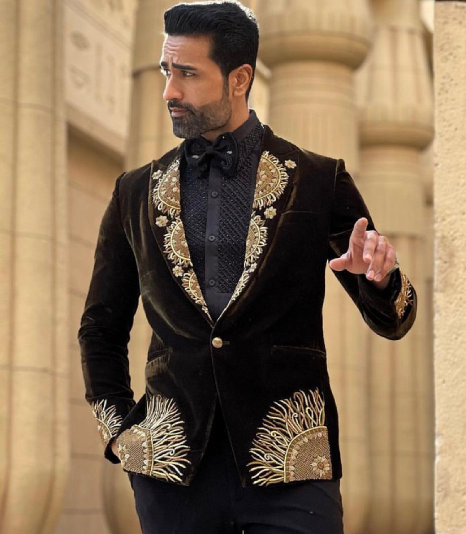 Black Embroidered Tuxedo Jacket - Etsy