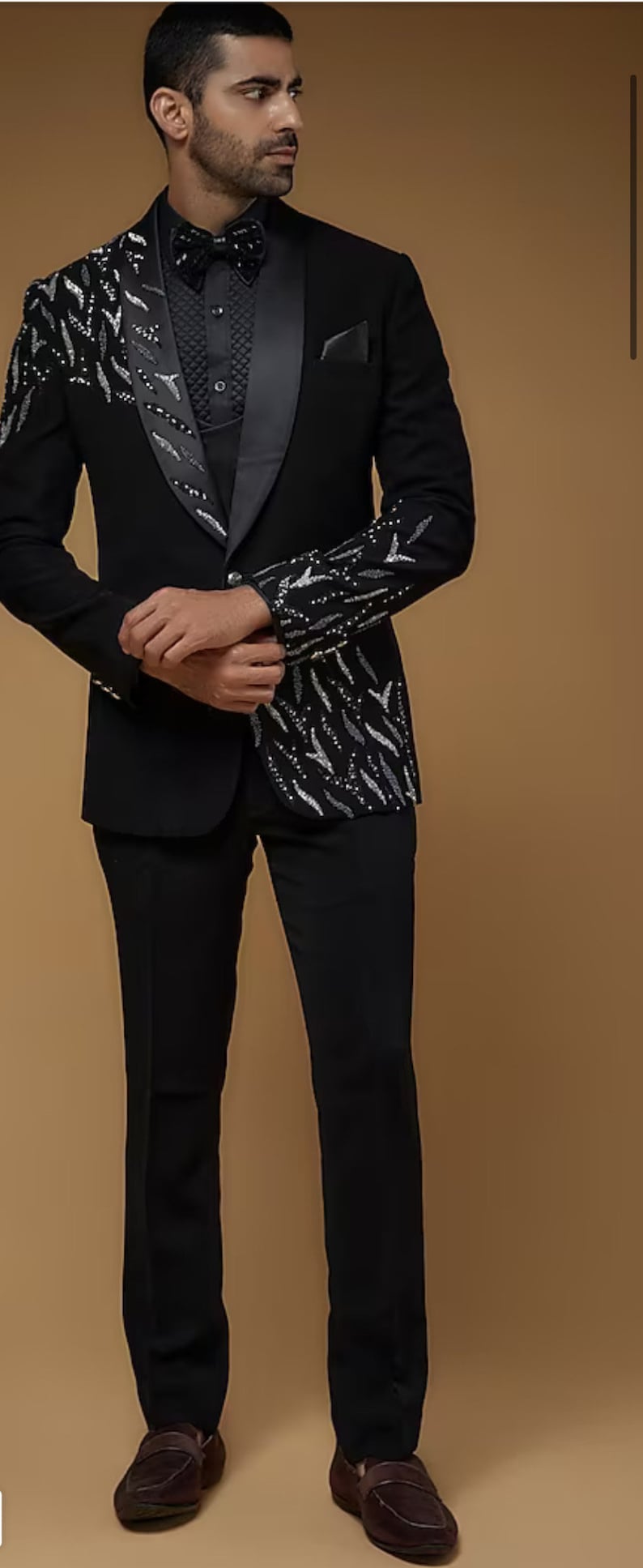 Black and Silver Glitter Tuxedo. Black Embroidered Suit for Men ...