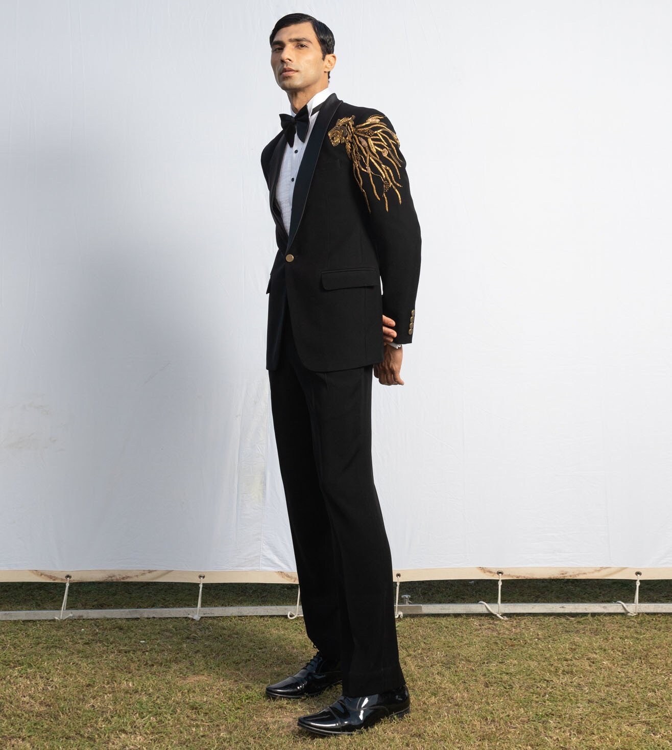 Tiger Inspired Black Golden Crystal Embroidered Jacket for Men, Grooms ...