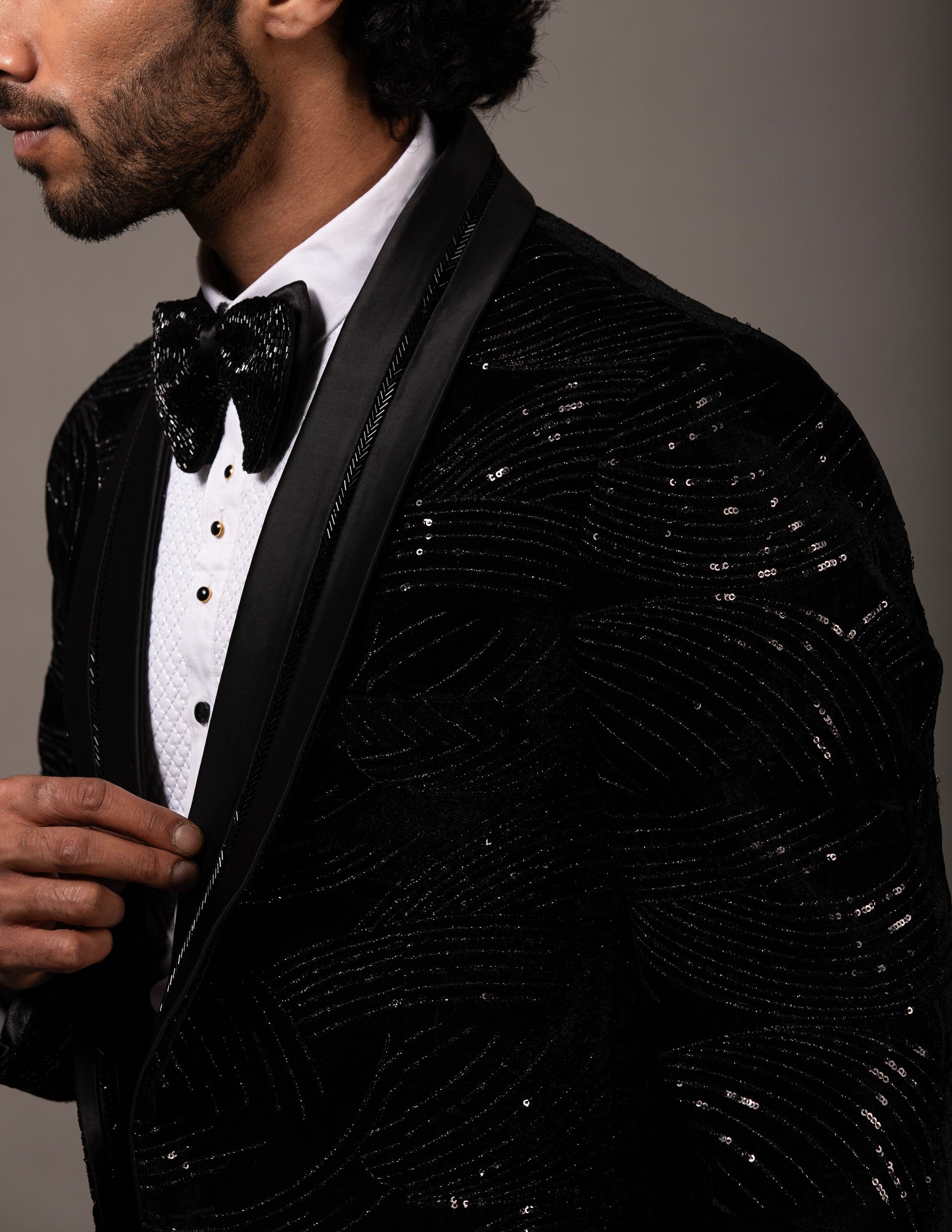 Black Embroidered Tuxedo Jacket and Trouser. - Etsy