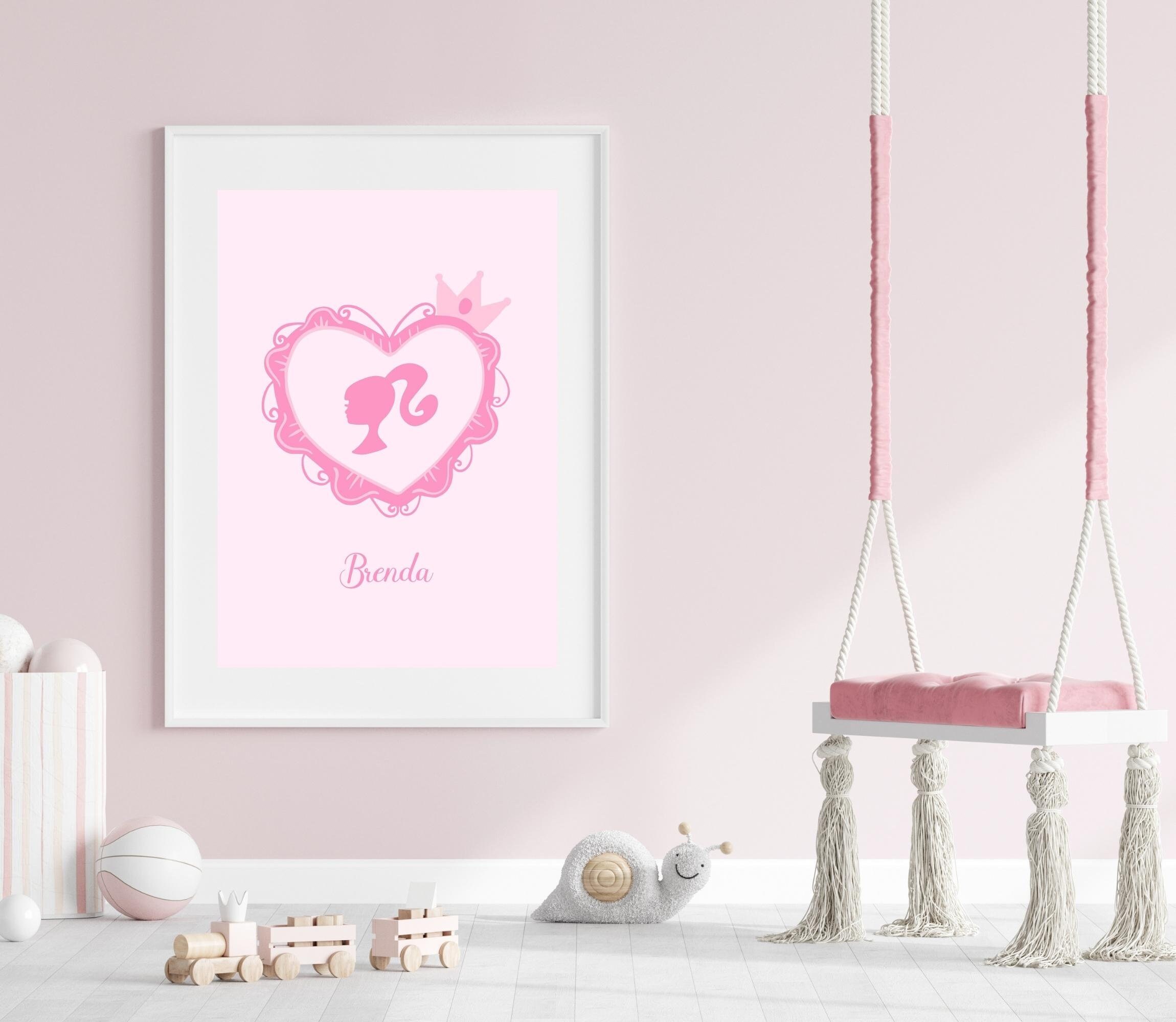 Personalized Barbie Theme Print, Pink Baby Girl Nursery Printable for ...