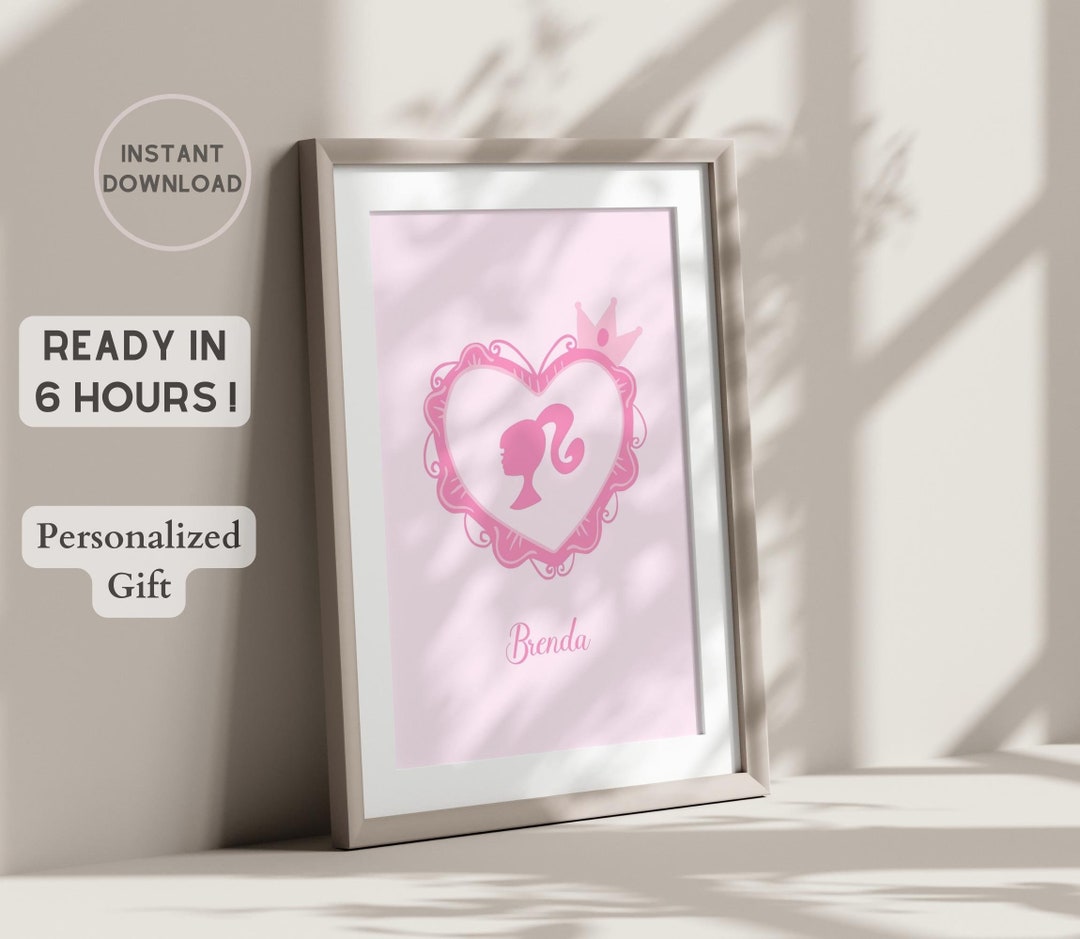 Personalized Barbie Theme Print, Pink Baby Girl Nursery Printable for ...