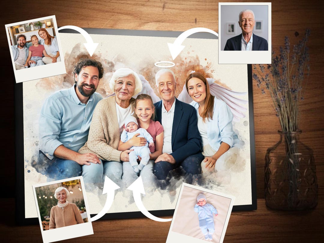 Sympathy Gift Portrait – Custom Family Artwork With Deceased Loved One ...