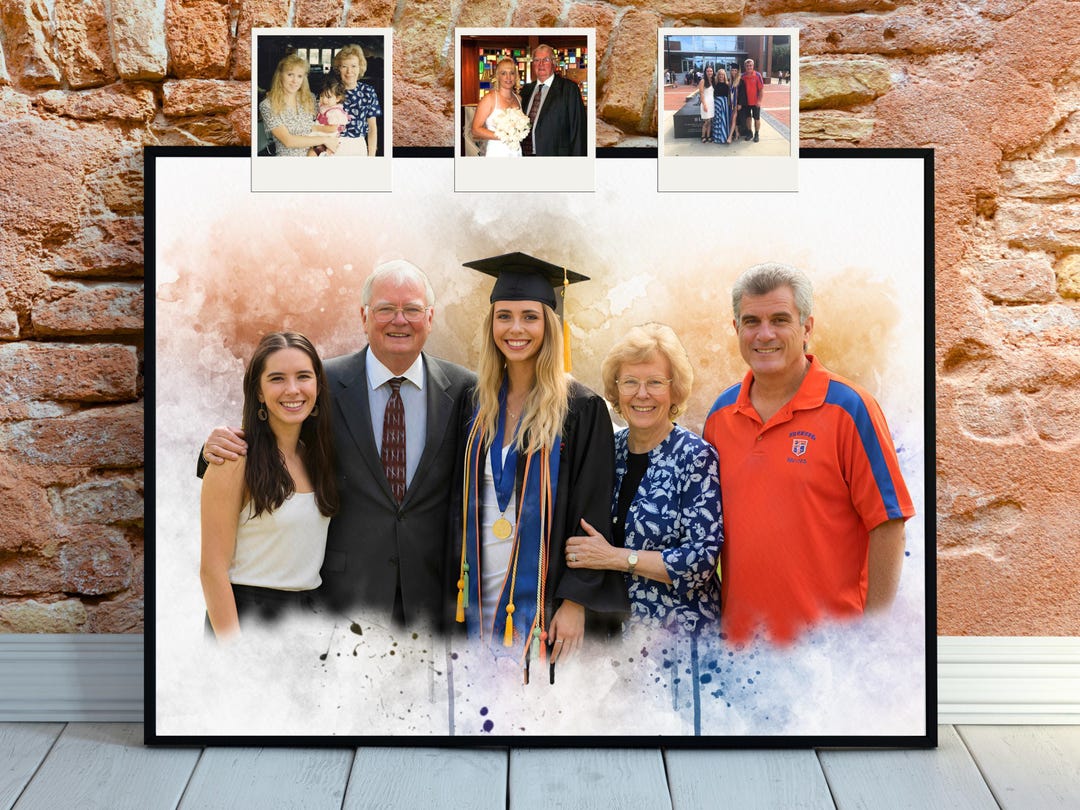 Family Graduation Portrait From Photos – Custom Watercolor Artwork ...