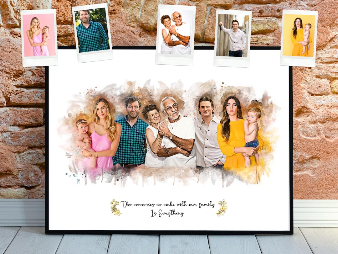 Custom Watercolor Family Portrait From Photo, Personalized Grandparents ...