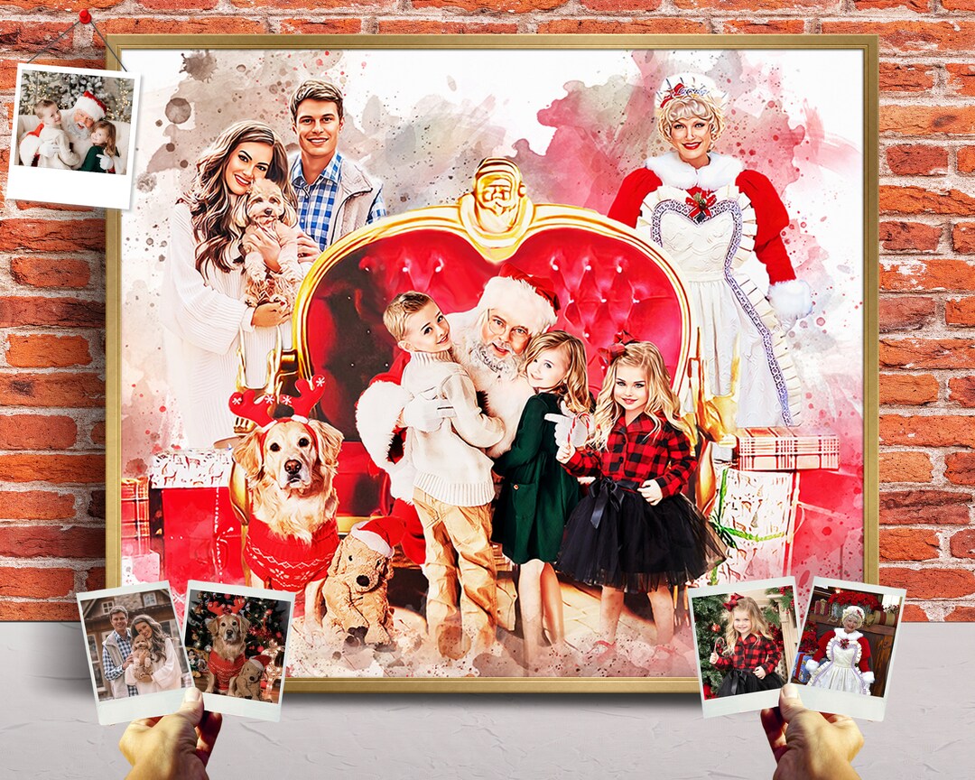 Personalized Christmas Family Painting With Santa Claus, Custom ...
