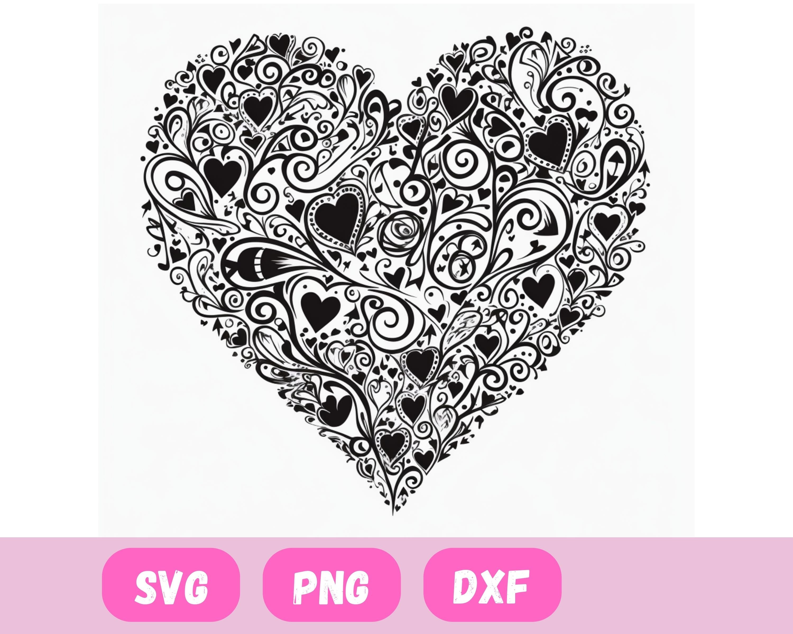 Heart Svg, Scribble Heart Svg, Patterned Heart Svg, Love Svg, Svg Files for Cricut, Engagement ...