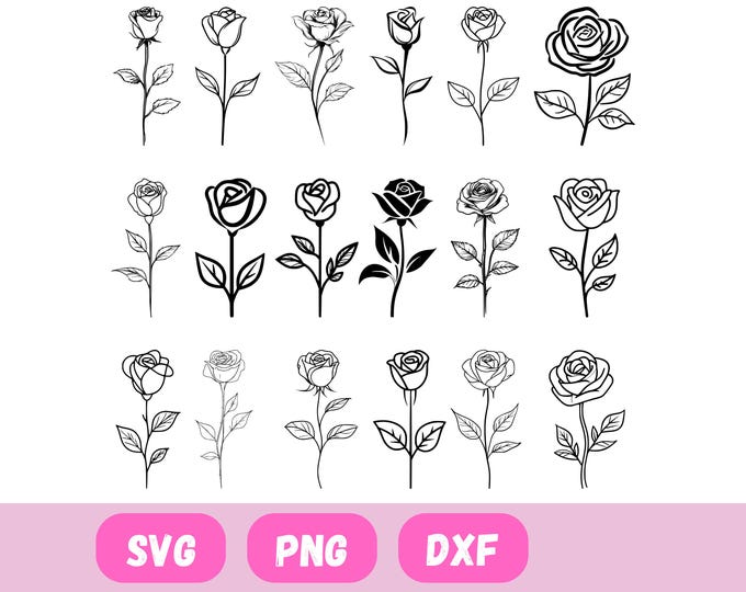 Rose Bundle, Flower Svg, Floral Svg, Flower Bundle Svg, Botanical Svg ...