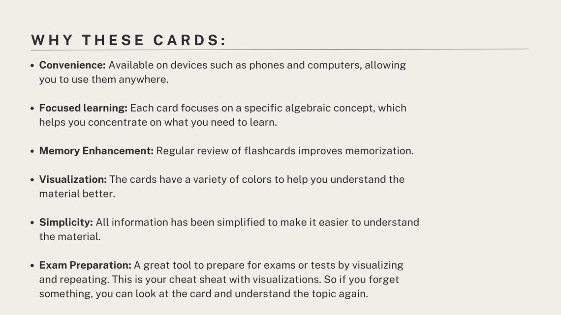 Algebra Note Cards| Formula Sheet| Cheat Sheet - Etsy