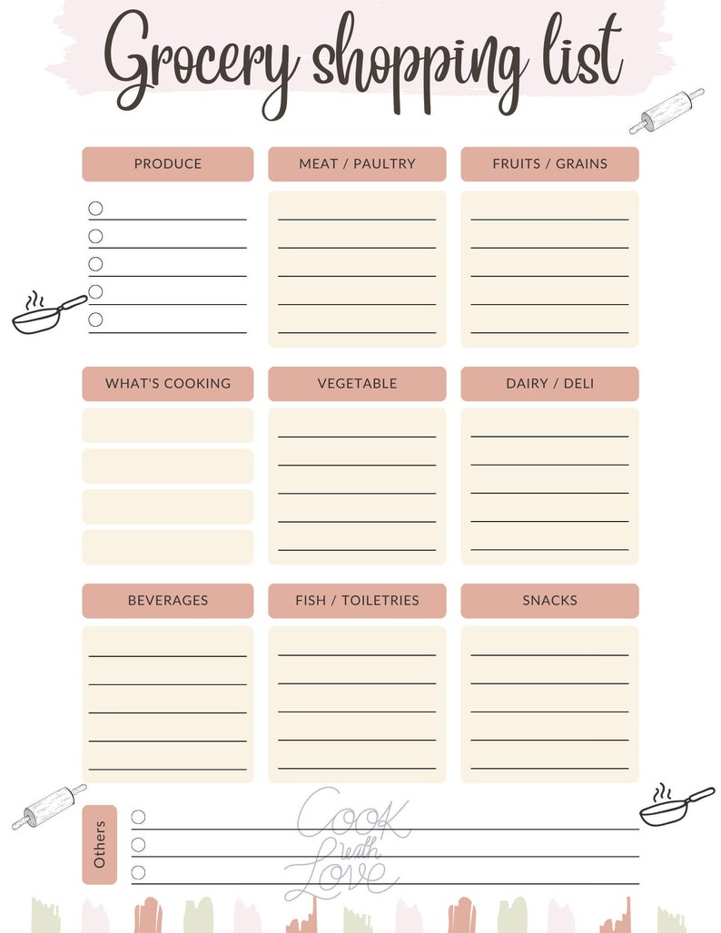Grocery List Printable Simple One Page - Etsy