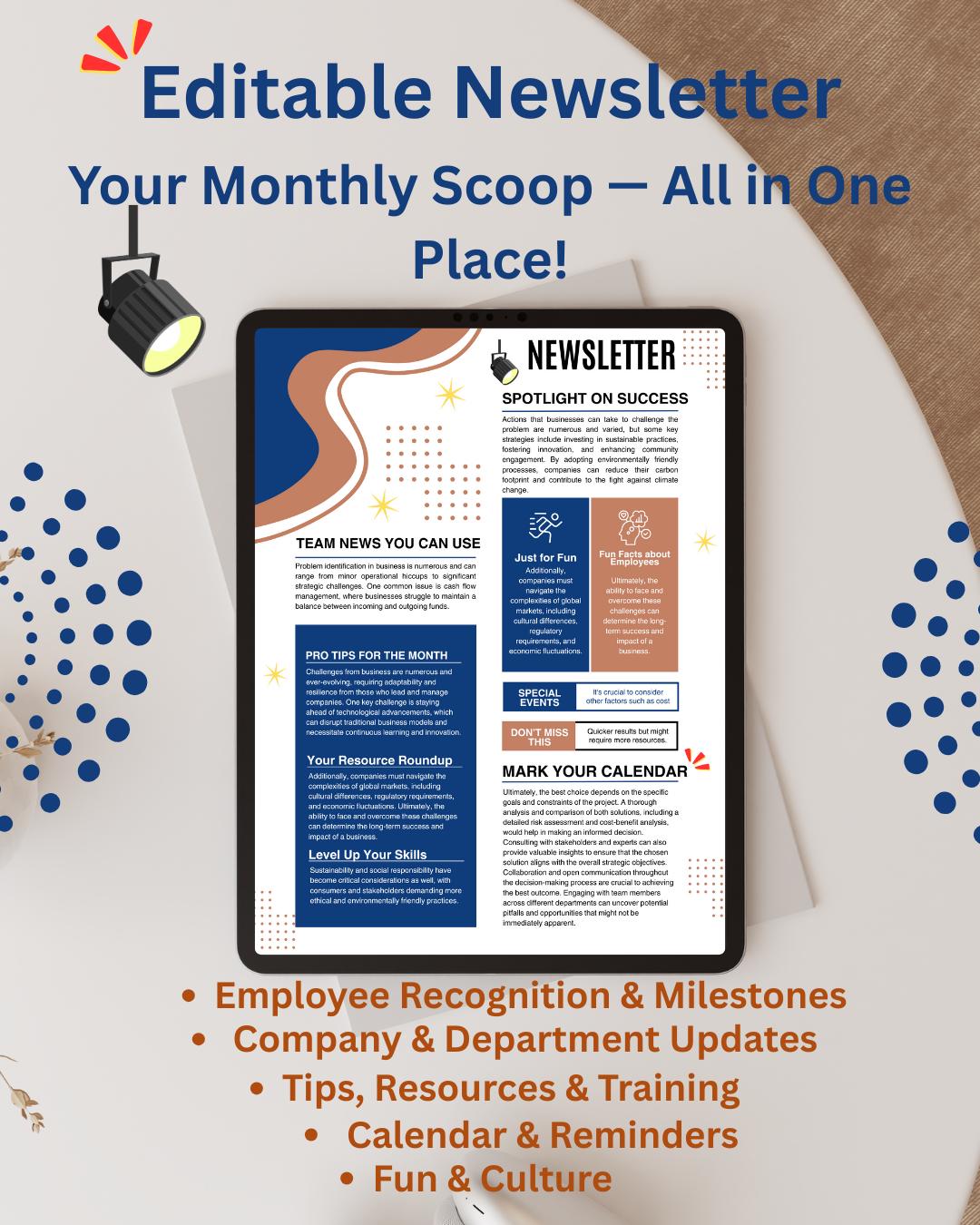 Editable Employee Newsletter Template | Canva Editable Link | Monthly ...