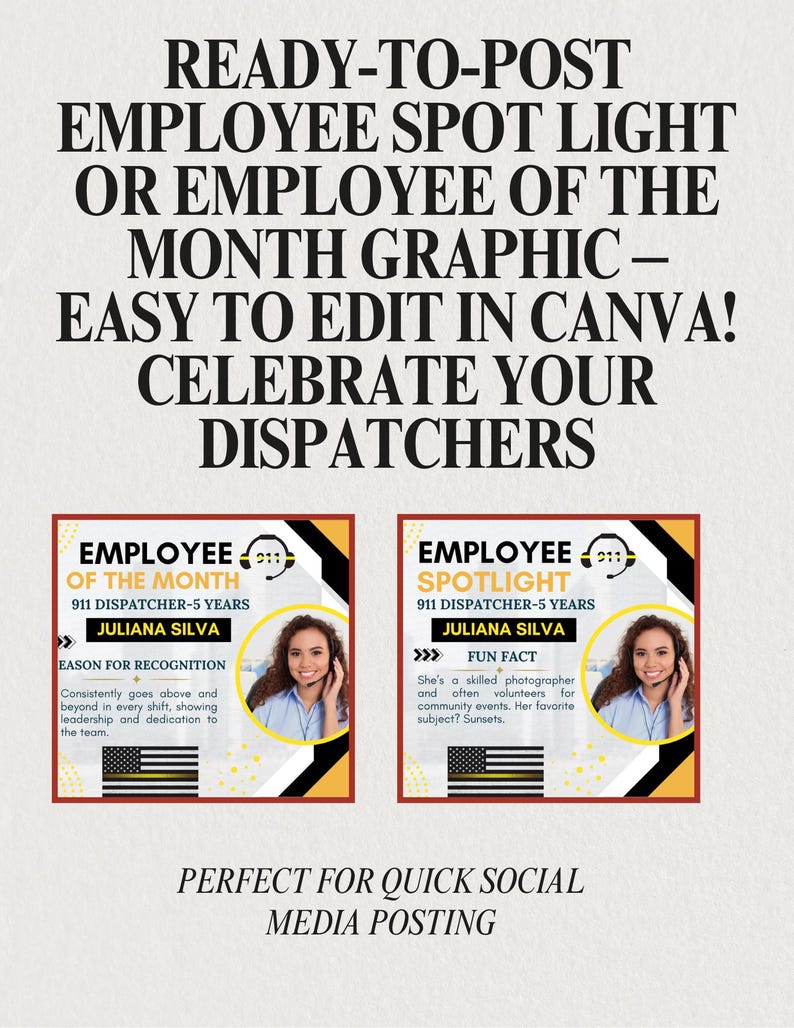 911 Dispatch Employee Spotlight & Employee of the Month Canva Templates ...