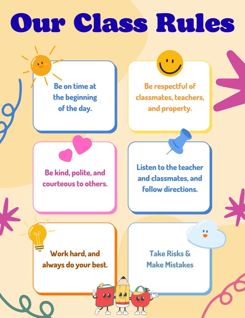 Bundle | Printable Class Rules Sheet & Editable Name Desk Tags ...