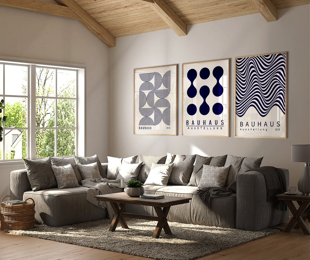 Blue Bauhaus Wall Art Set of 3, Bauhaus Poster, Exhibition Poster ...