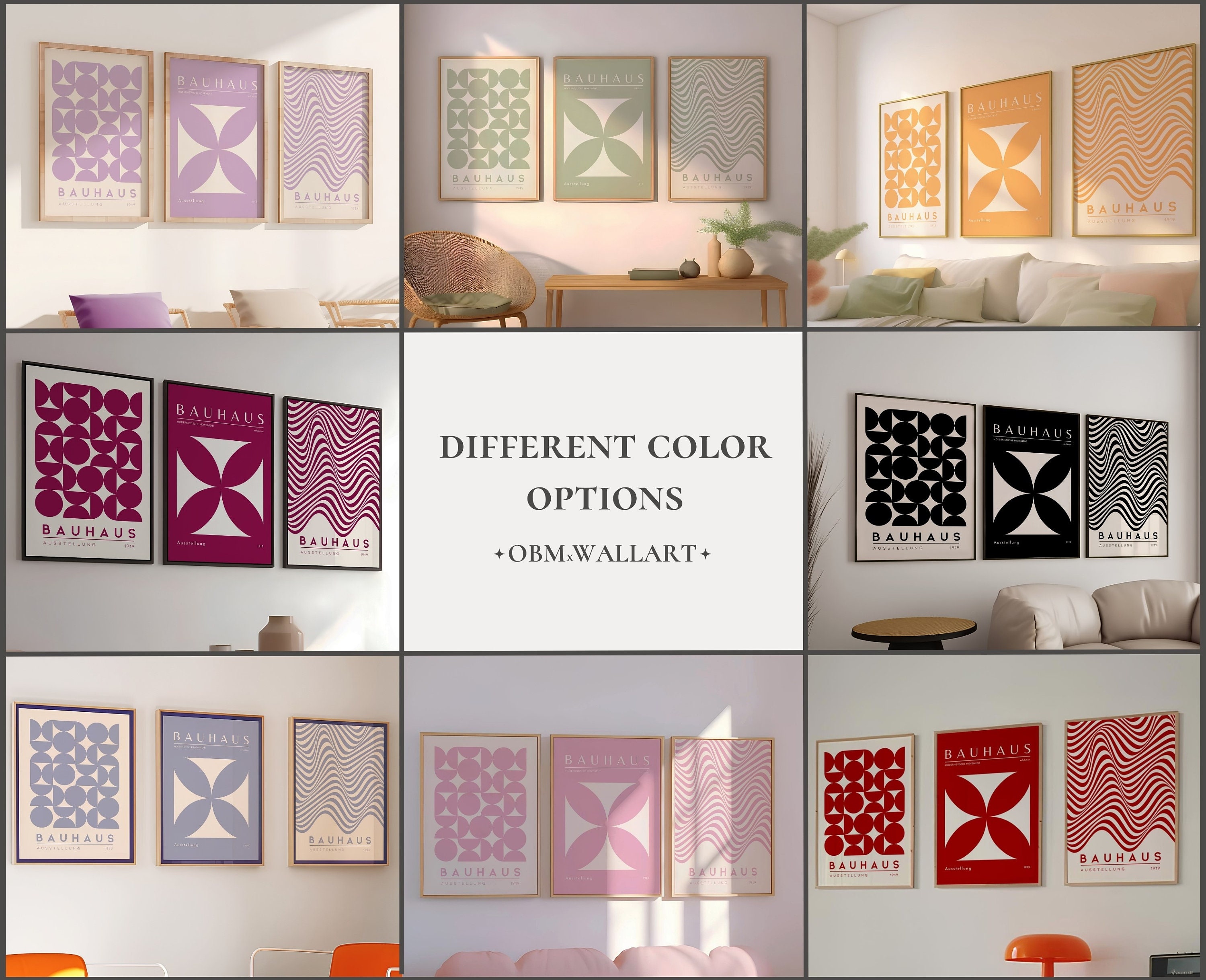 Purple Bauhaus Wall Art Set of 3, Bauhaus Prints, Bauhaus Exhibition ...