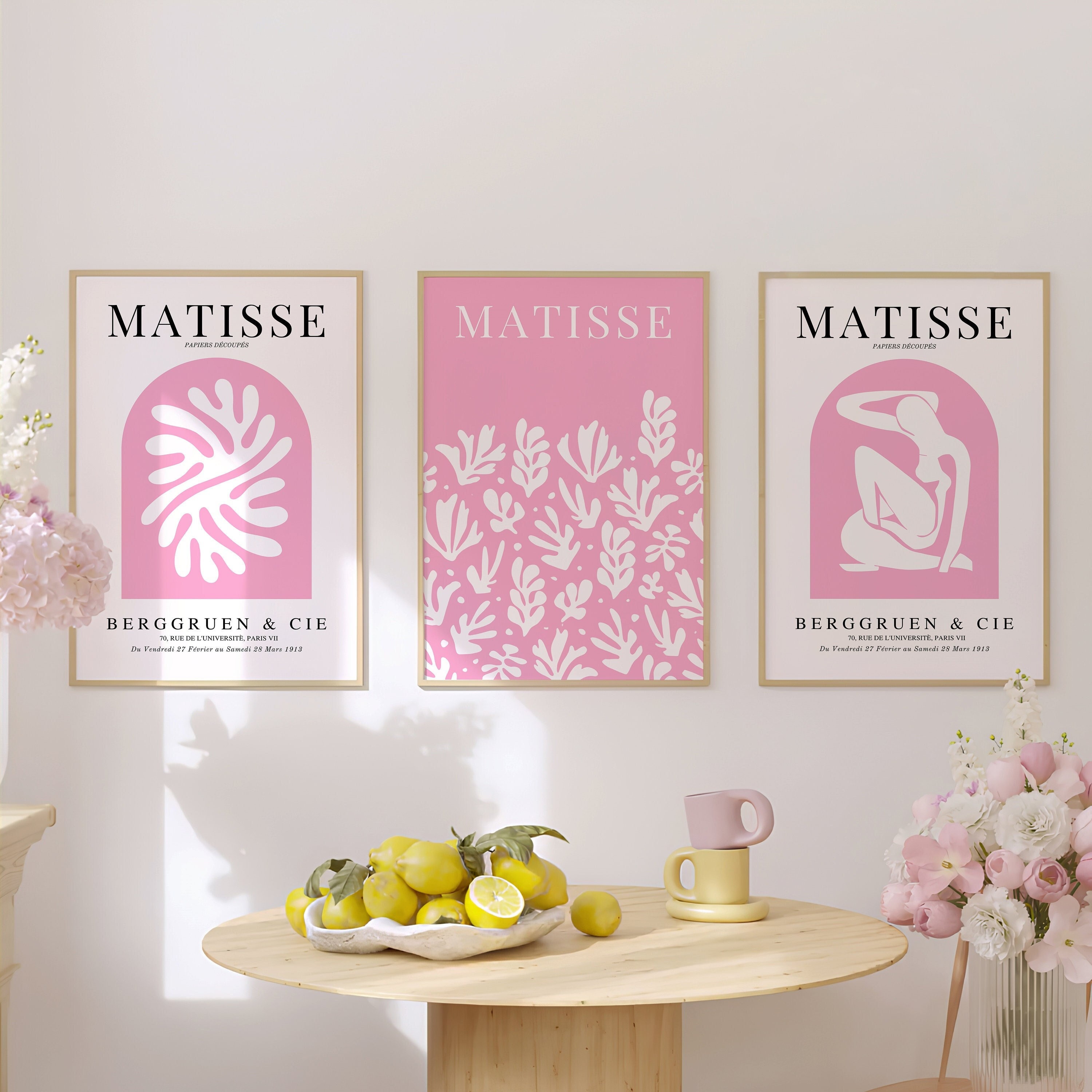 Pink Matisse Wall Art Set of 3, Matisse Print Set, Henri Matisse Print ...