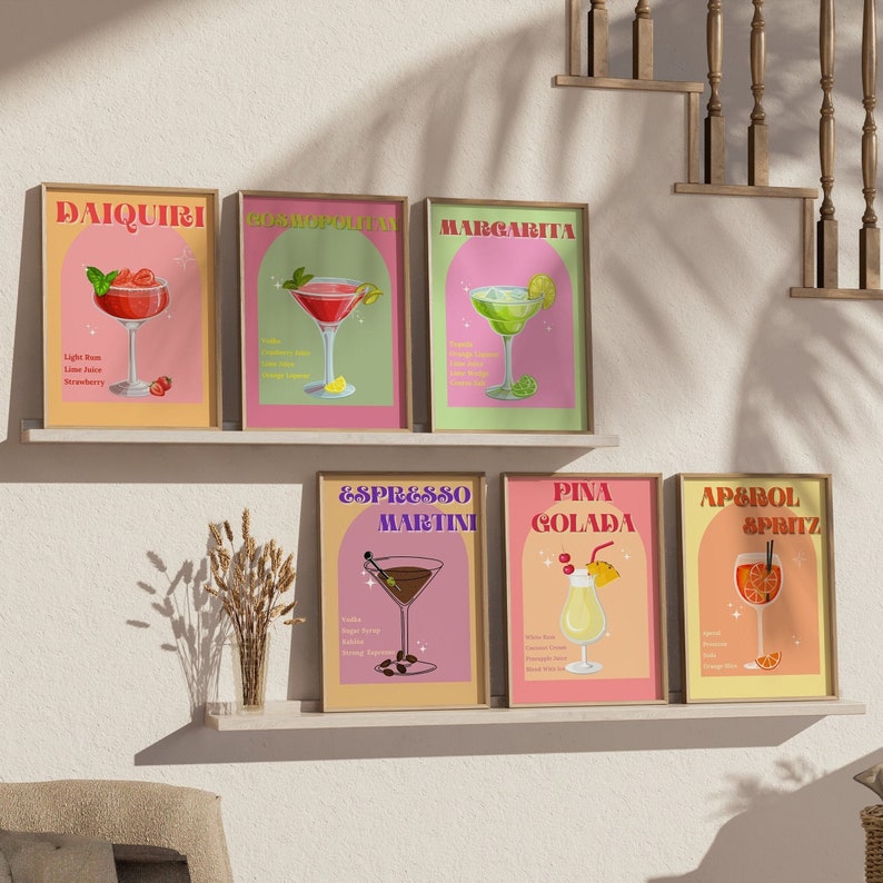 Cocktail Prints Set of 6, Cocktail Gallery Poster, Cocktail Printable ...