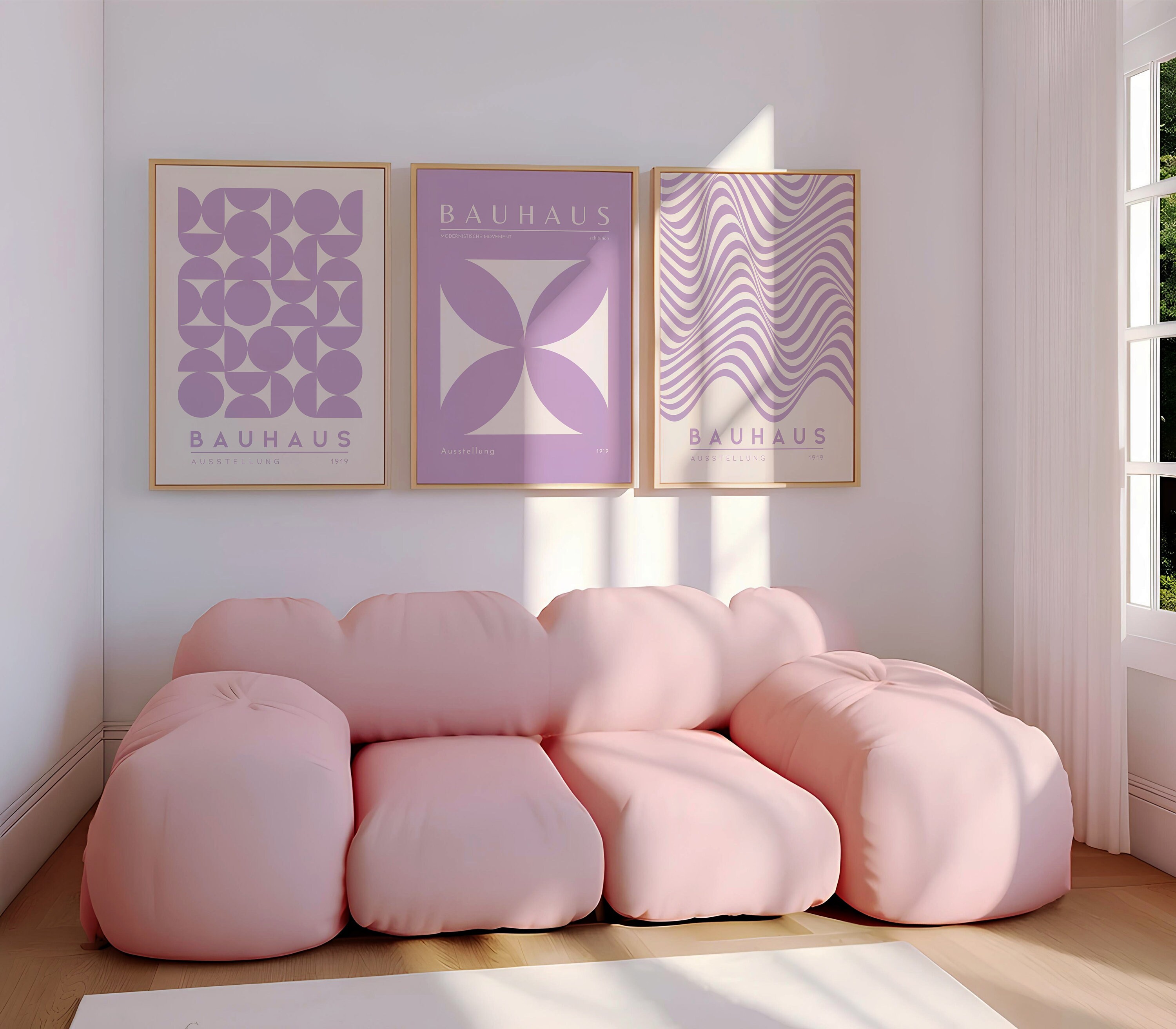 Purple Bauhaus Wall Art Set of 3, Bauhaus Prints, Bauhaus Exhibition ...