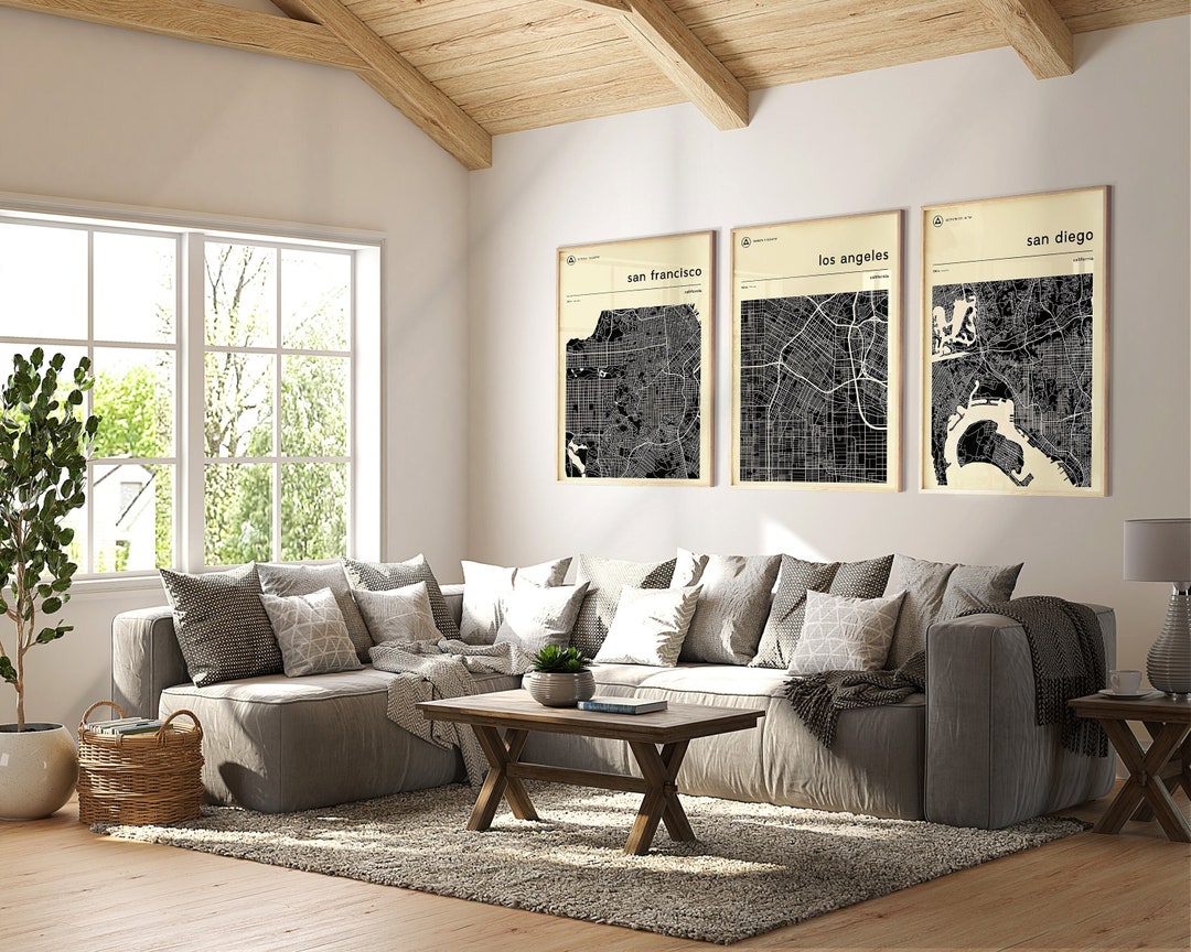 Map Wall Art, California Maps, Wall Set of 3, USA Wall Art, California ...