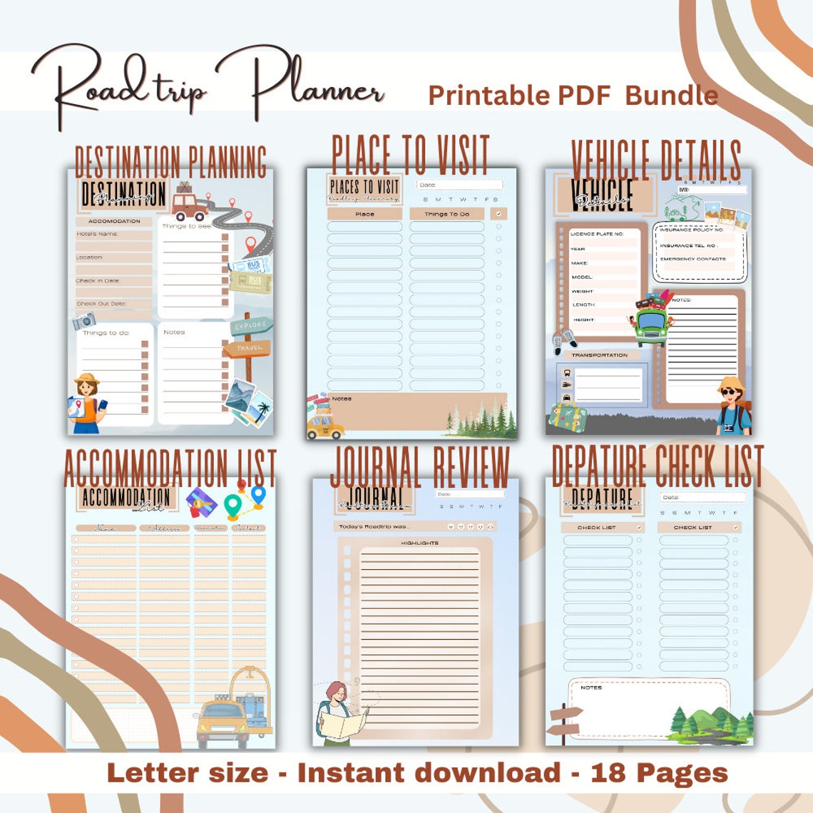 79 Page Digital Road Trip Planner, Printable Journal, Instant Download ...