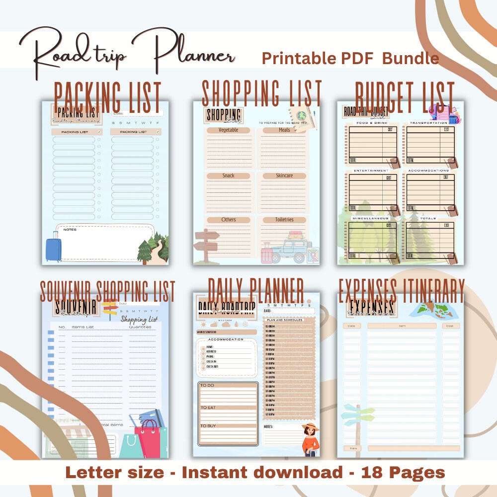 79 Page Digital Road Trip Planner, Printable Journal, Instant Download ...