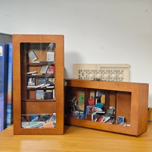 Miniature Wooden Bookshelf With Mini Books - Handmade Display Case for ...