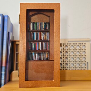 Miniature Wooden Bookshelf With Mini Books - Handmade Display Case for ...