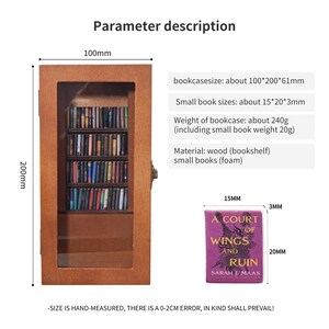 Miniature Wooden Bookshelf With Mini Books - Handmade Display Case for ...