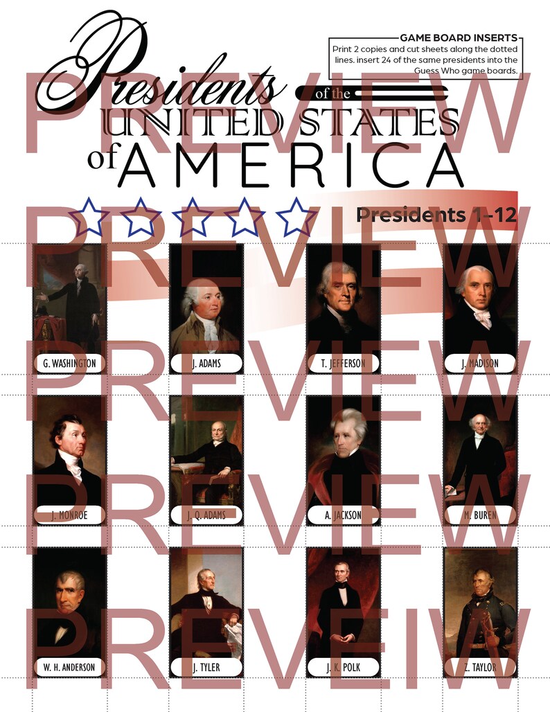 Presidents of the USA Guessing Game Pieces Printable - Etsy