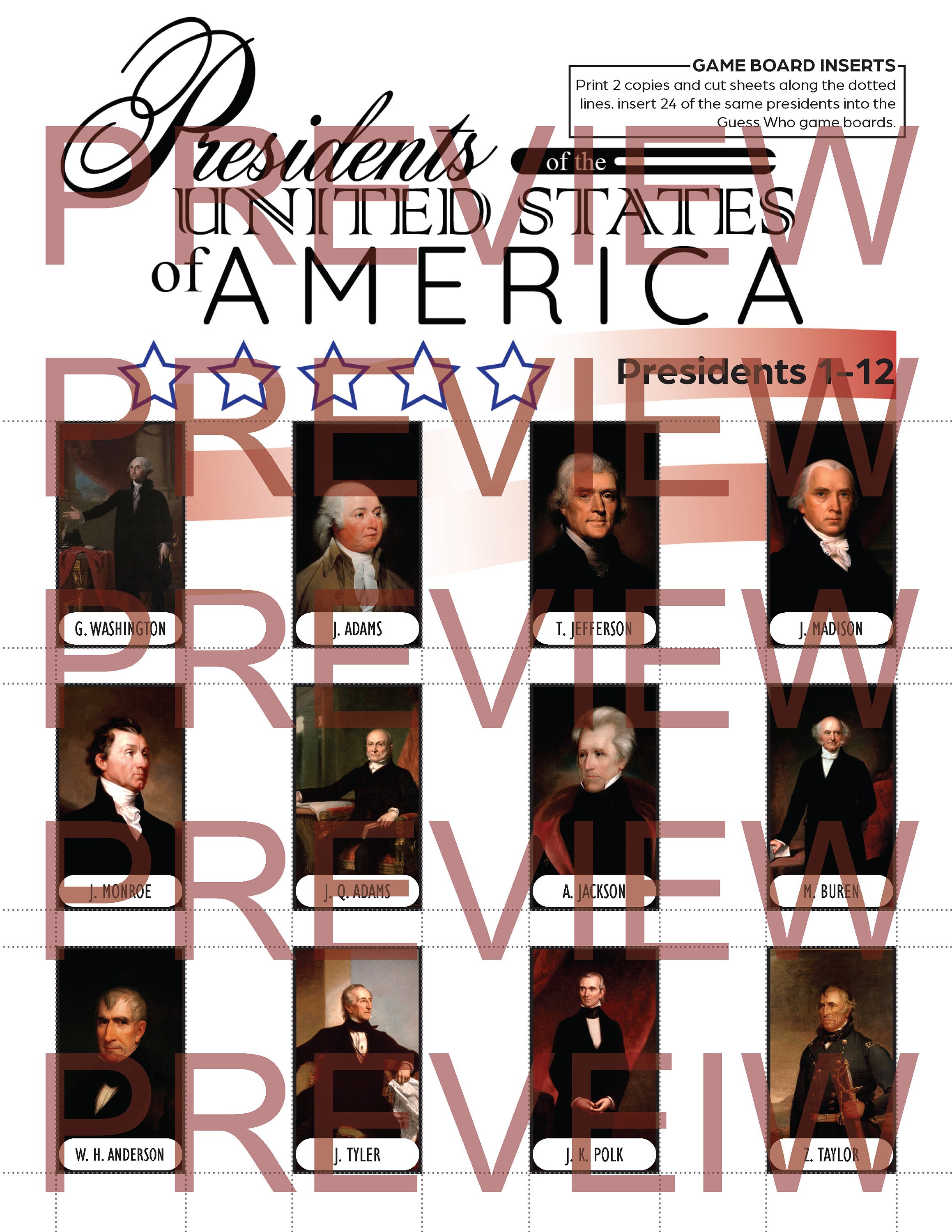 Presidents of the USA Guessing Game Pieces Printable - Etsy
