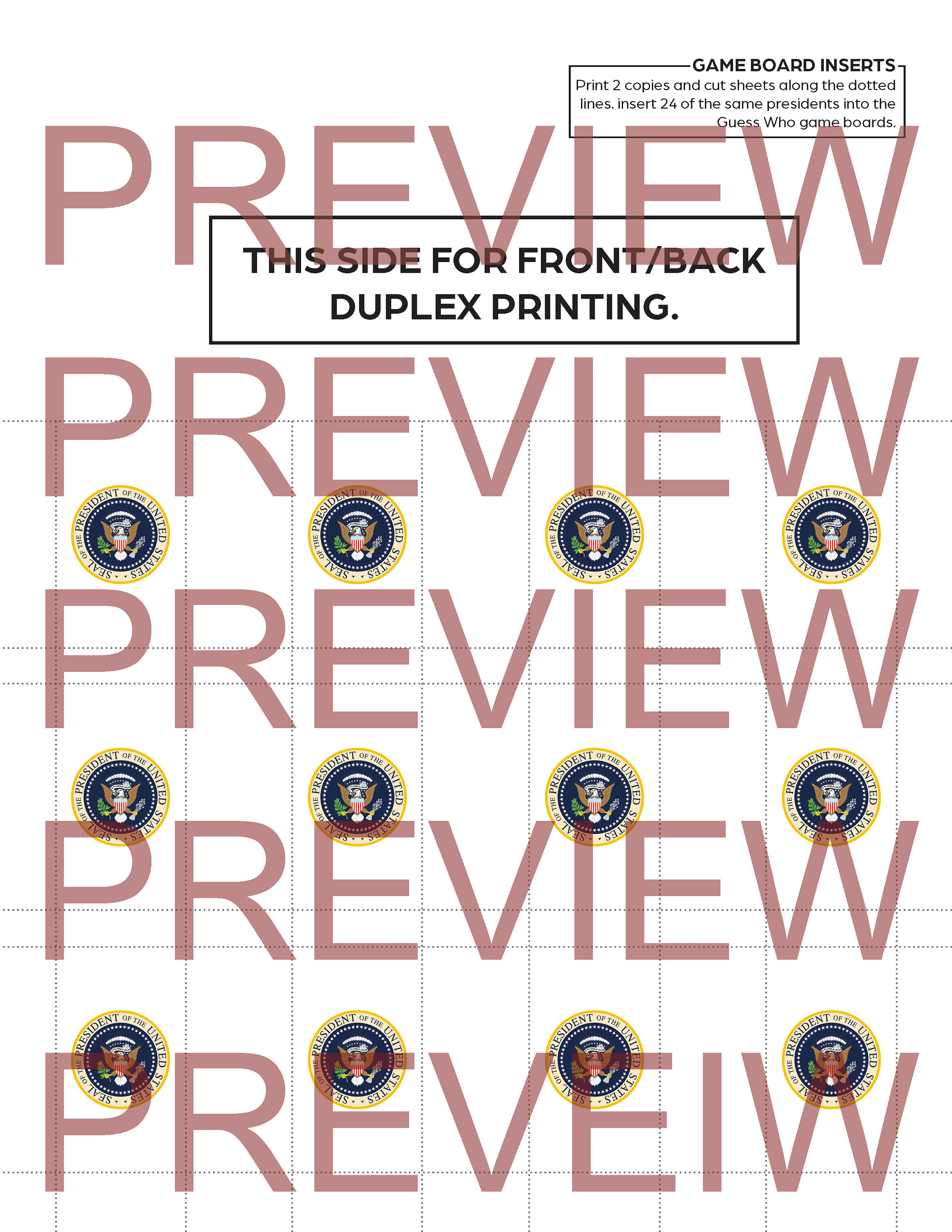Presidents of the USA Guessing Game Pieces Printable - Etsy